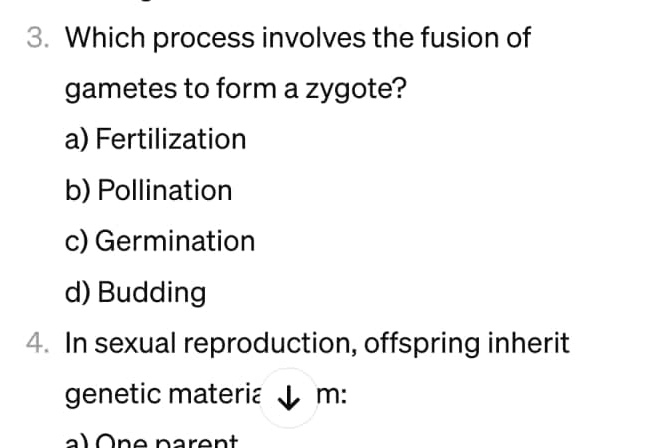 Solved Biology: Which process involves the fusion of | Chegg.com