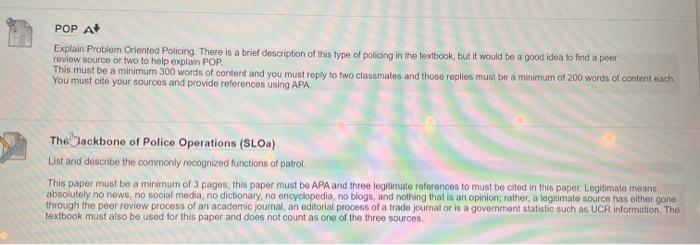 Solved POP A Explain Problem Oriented Policing. There is a | Chegg.com