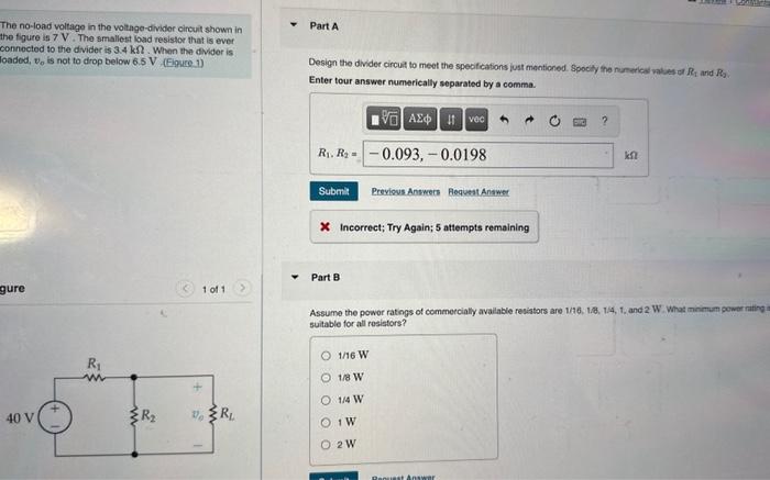 Solved The no-load voltago in the voltage-dividor circuit | Chegg.com