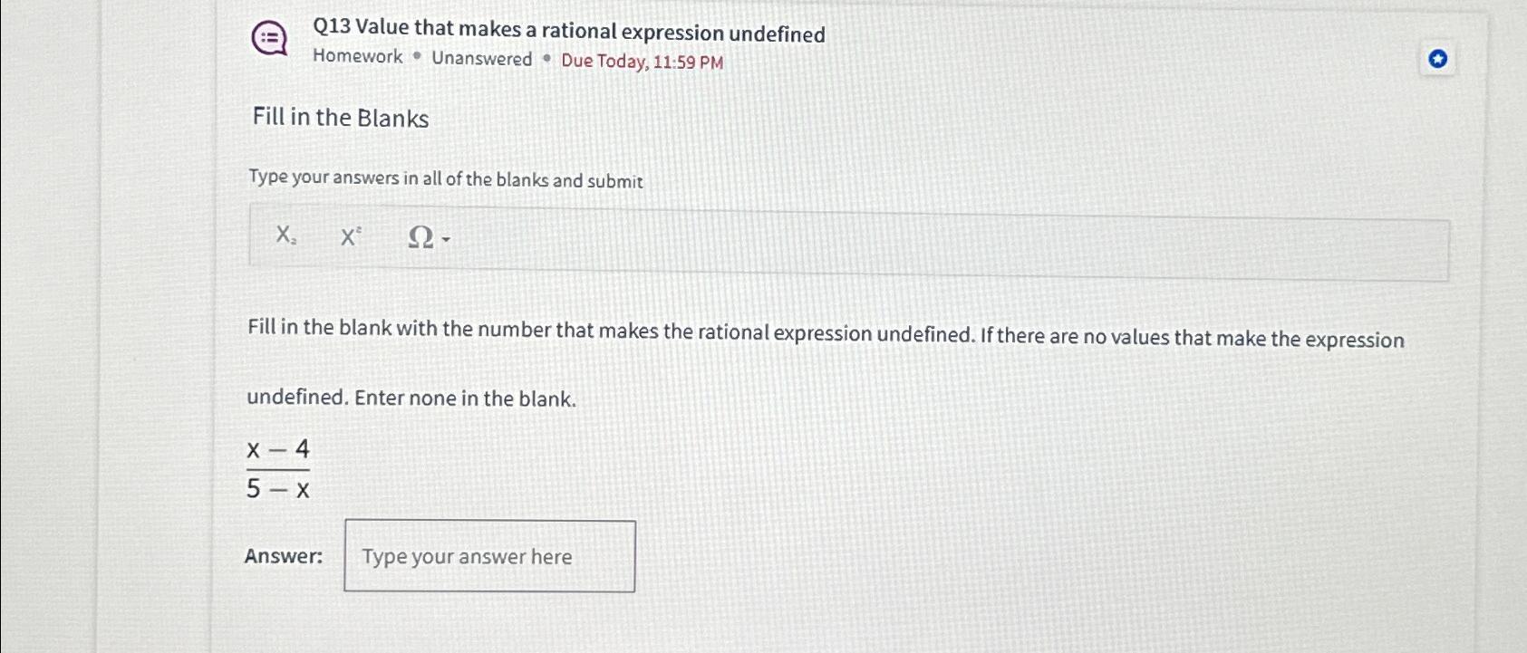 Solved Q13 ﻿Value that makes a rational expression | Chegg.com