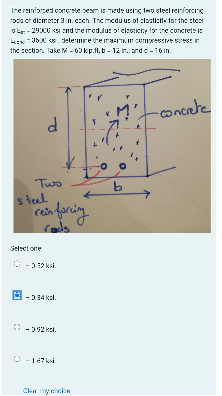 The reinforced concrete beam is made using two steel | Chegg.com