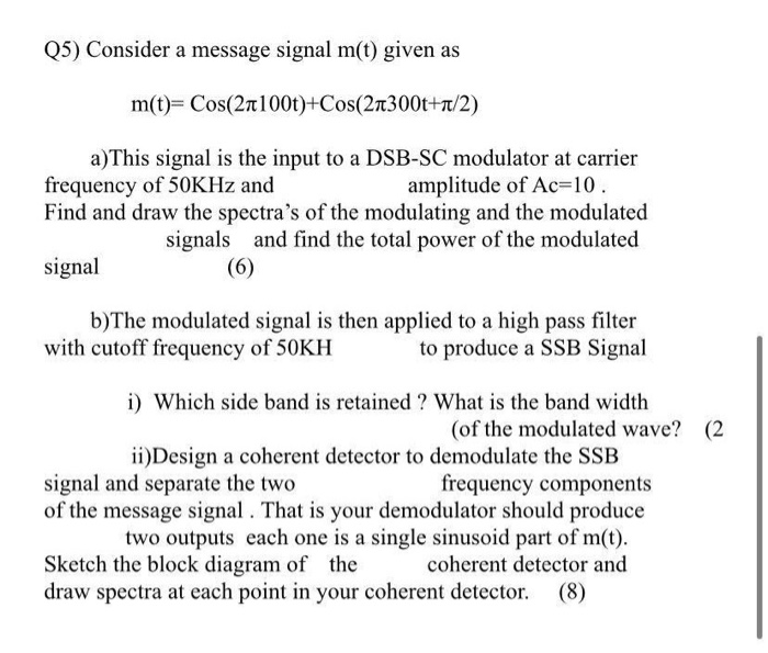 Solved Q5) Consider a message signal m(t) given as m(t)= | Chegg.com