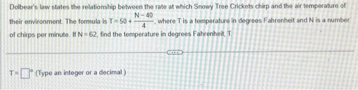 Solved Dolbear's law states the relationship between the | Chegg.com