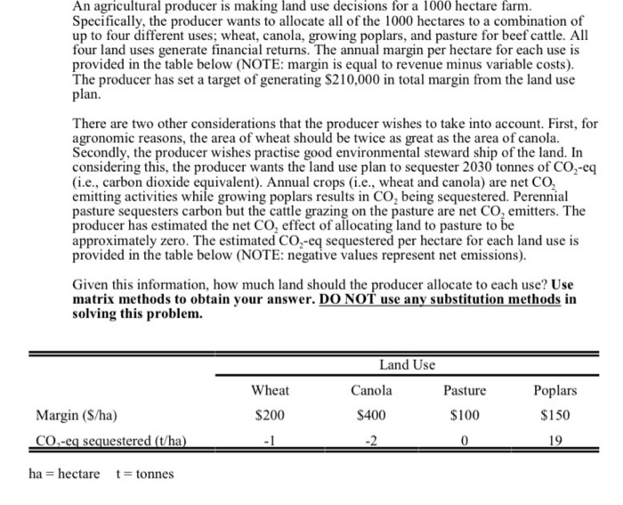 Solved An agricultural producer is making land use decisions | Chegg.com