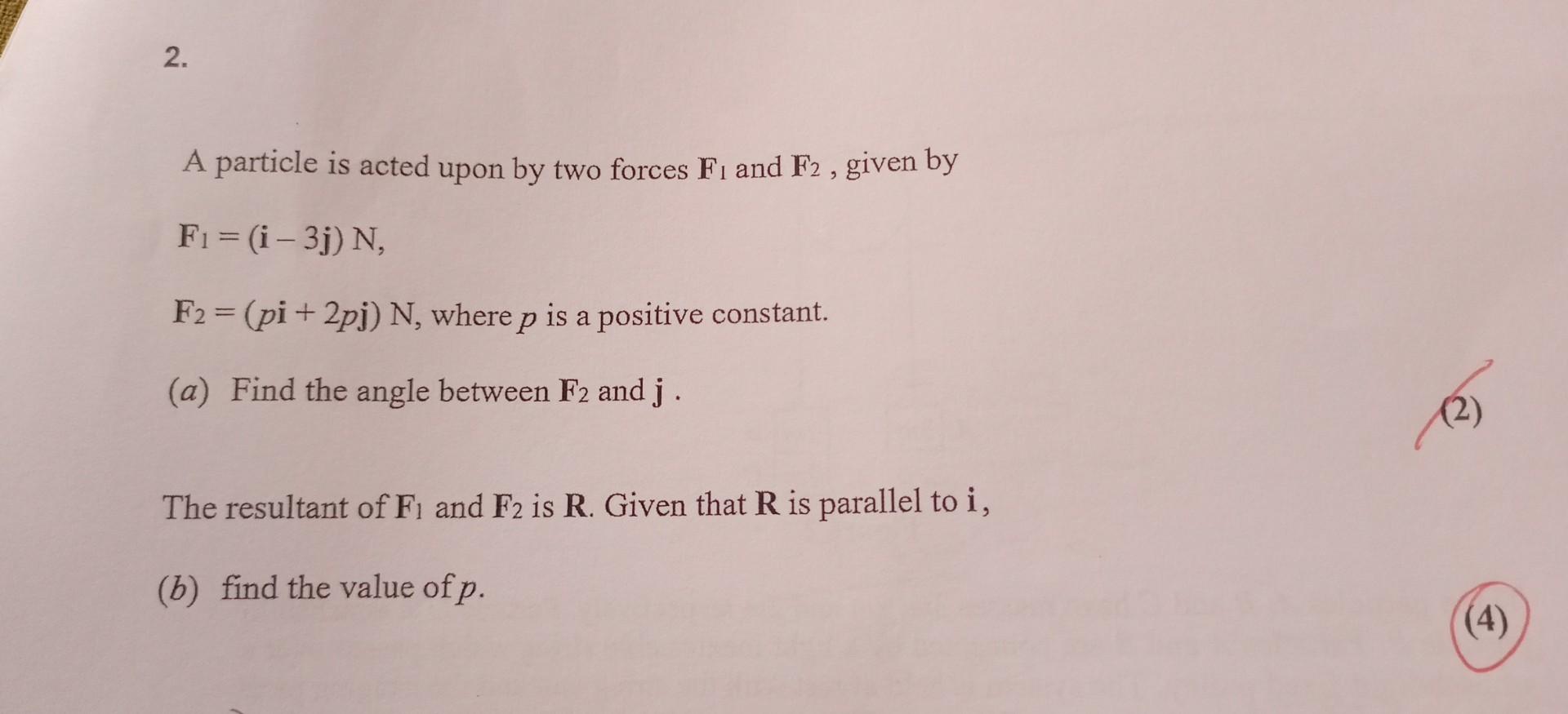 Solved A particle is acted upon by two forces F1 and F2, | Chegg.com