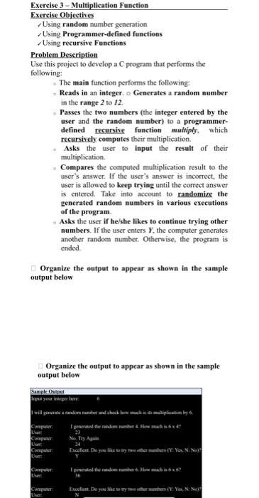 Solved Exercise 3 - Multiplication Function Exercise | Chegg.com