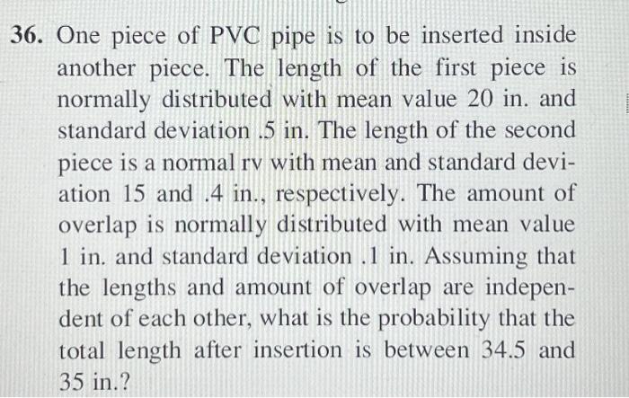 Solved 36. One piece of PVC pipe is to be inserted inside | Chegg.com