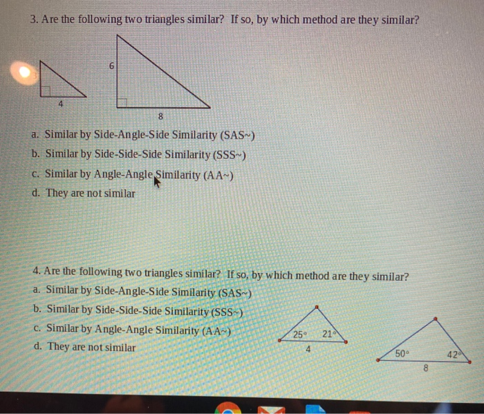 Solved 3. Are the following two triangles similar? If so, by | Chegg.com