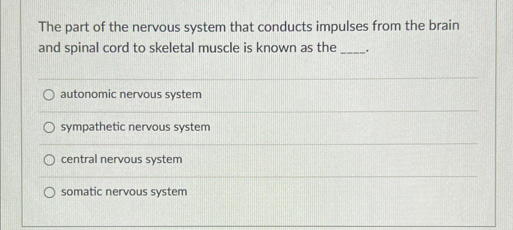 Solved The part of the nervous system that conducts impulses | Chegg.com