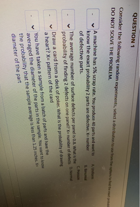 Solved QUESTION 1 Consider the following random experiments, | Chegg.com