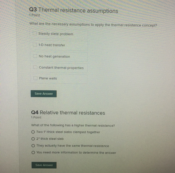 Solved Q1 Thermal Resistance Analogy 1 Point Select the | Chegg.com
