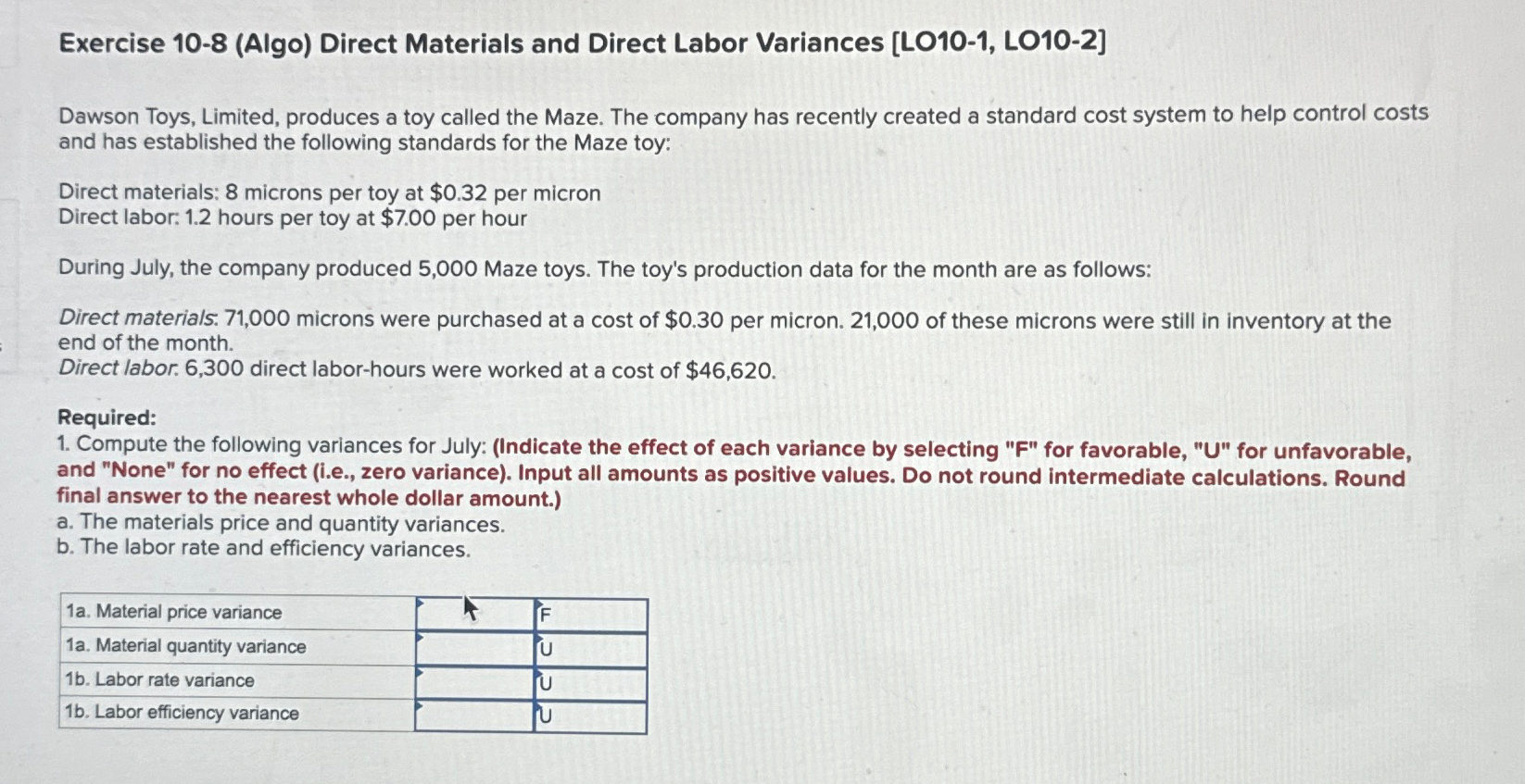 Solved Exercise 10-8 (Algo) ﻿Direct Materials and Direct | Chegg.com