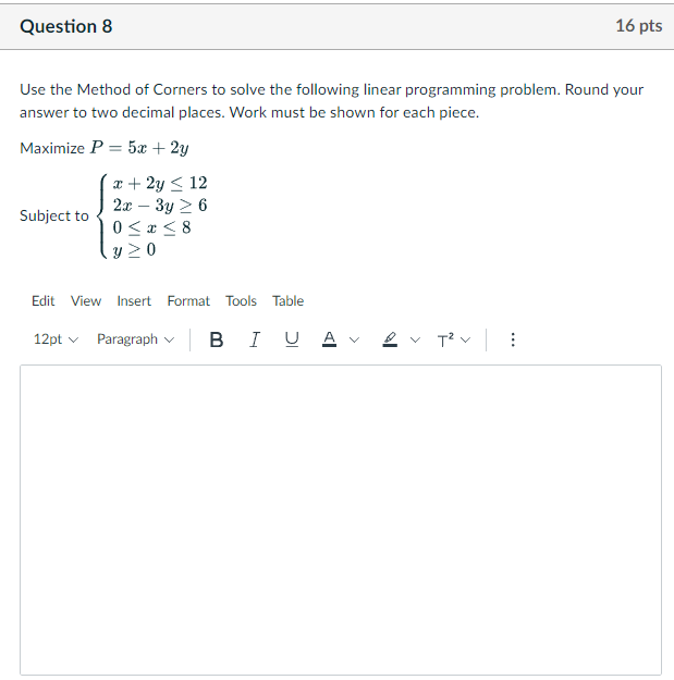 Solved Question 8Use the Method of Corners to solve the | Chegg.com