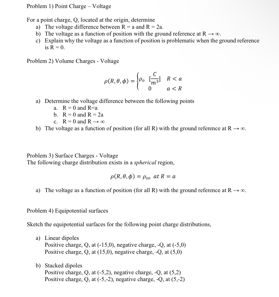 Solved Problem 1) ﻿Point Charge - ﻿VoltageFor a point | Chegg.com