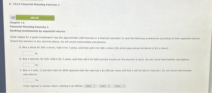 Solved 6 Ch12 Financial Planning Exercise 1 Chapter 12 
