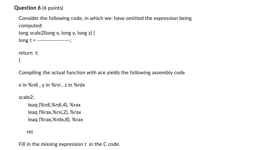 Solved Question 6 (6 ﻿points)Consider the following code, in | Chegg.com