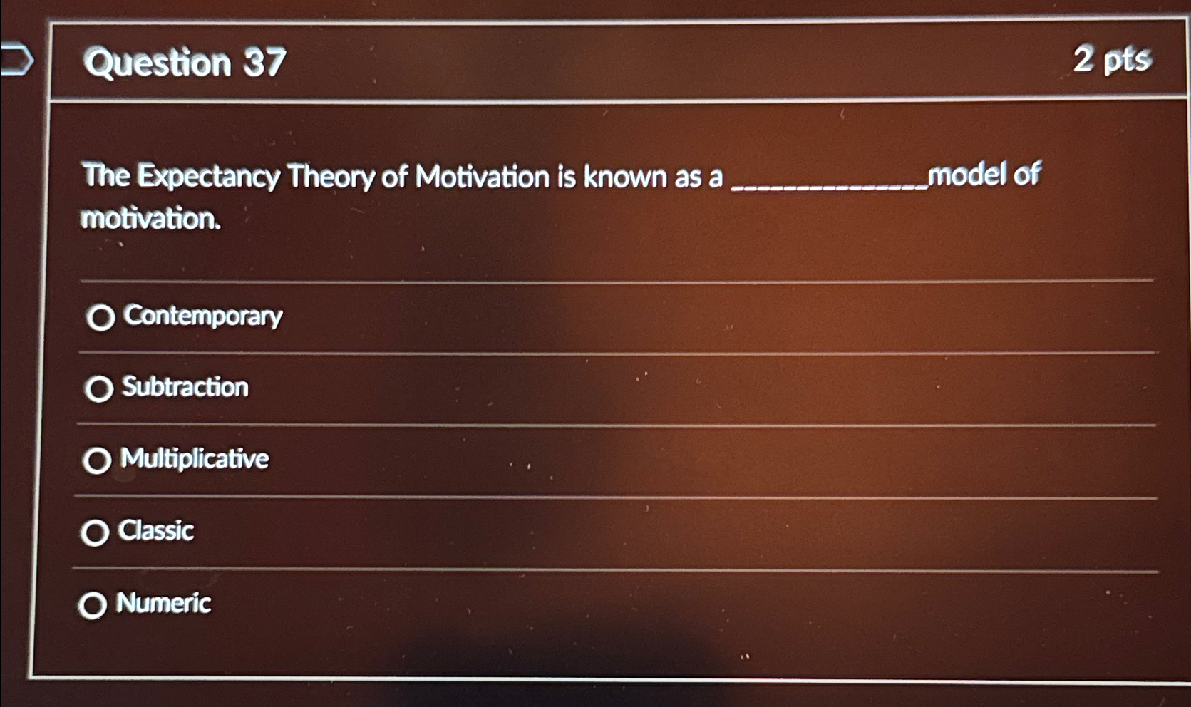 Solved Question 372 ptsThe Expectancy Theory of Motivation | Chegg.com Solved Question 372 ptsThe Expectancy Theory of Motivation | Chegg.com