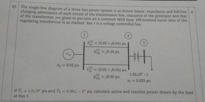 Solved Q1. ﻿The single-line diagram of a three bus power | Chegg.com