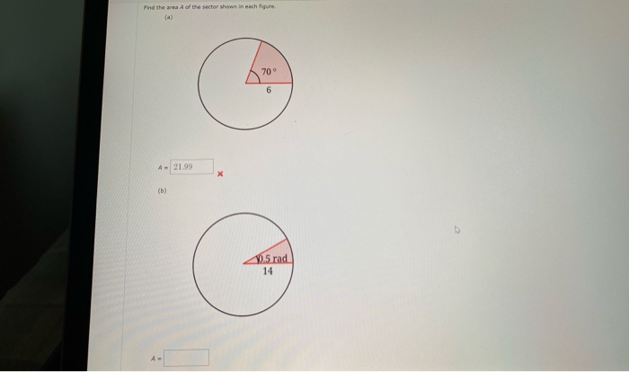 Solved Find the area of the sector shown in each figure (a) | Chegg.com
