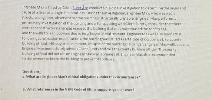 Solved Engineer Maxis hired by Client Suretyl to conduct a | Chegg.com