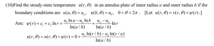 (10)Find the steady-state temperature u(r,θ) in an | Chegg.com