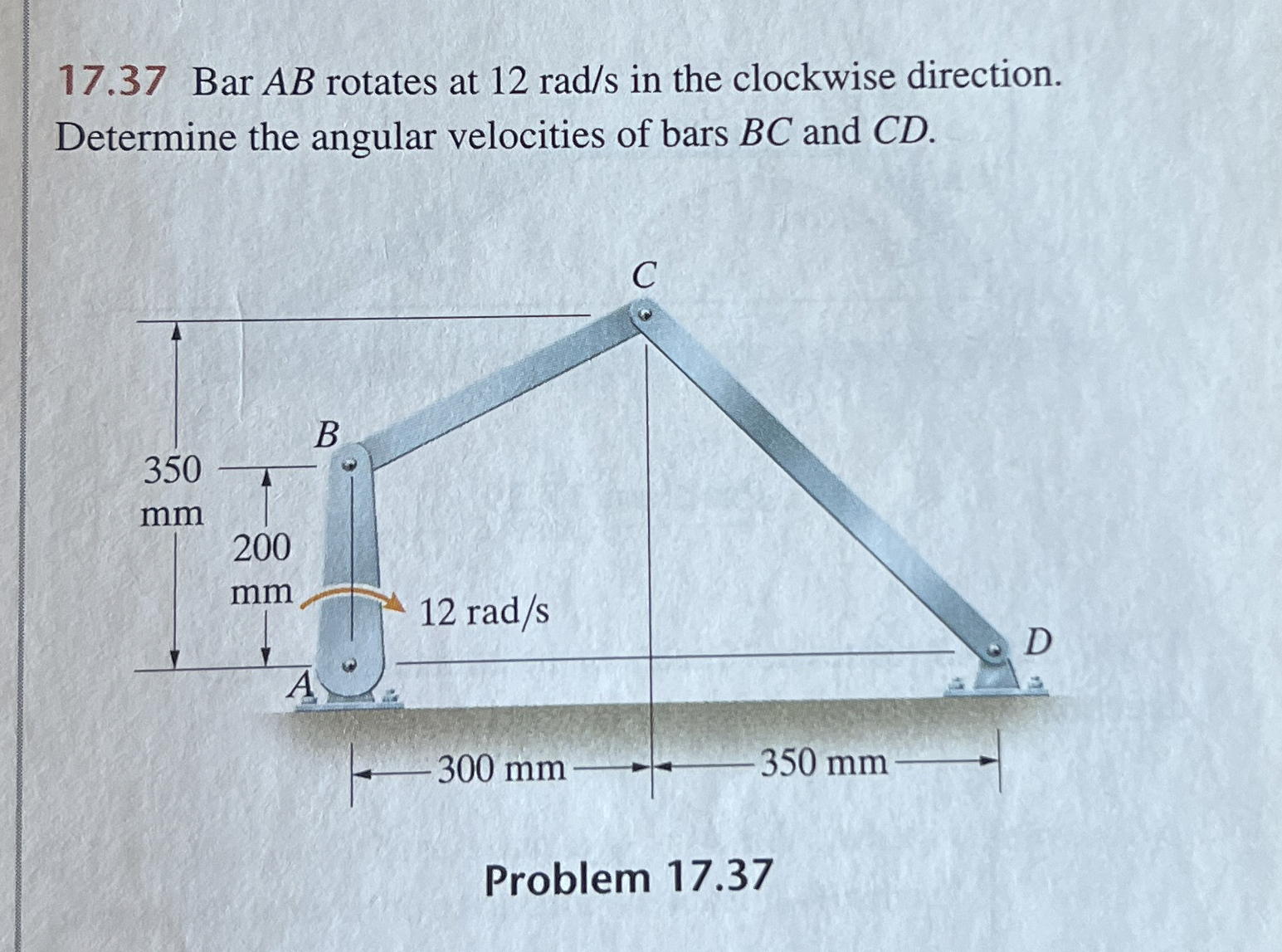 Solved 17.37 ﻿Bar AB ﻿rotates at 12rads ﻿in the clockwise | Chegg.com