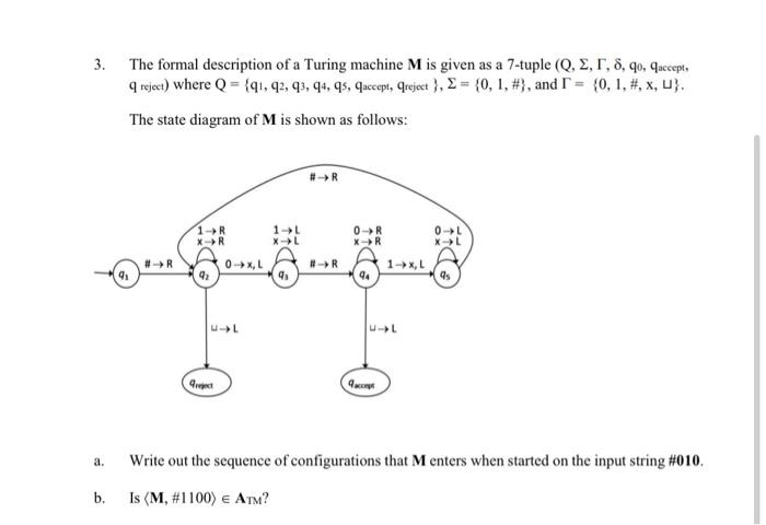 Solved 3. The formal description of a Turing machine M is | Chegg.com