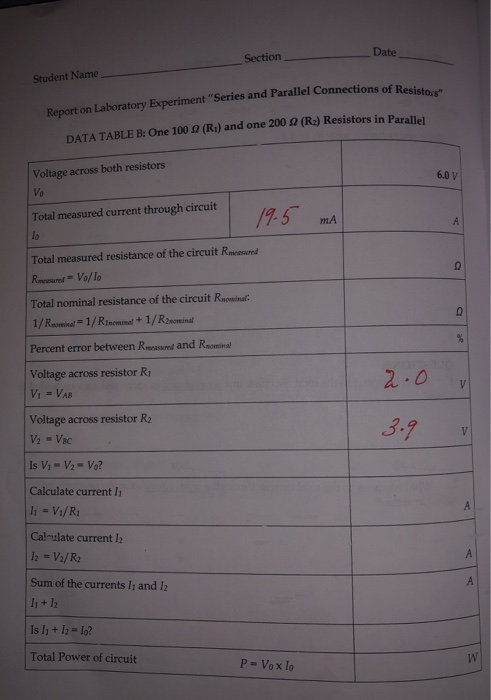 Solved Date Section Student Name Report on Laboratory | Chegg.com