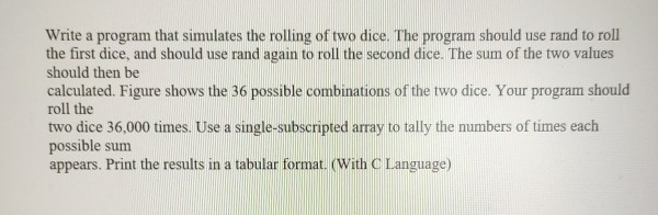 Solved Write a program that simulates the rolling of two | Chegg.com