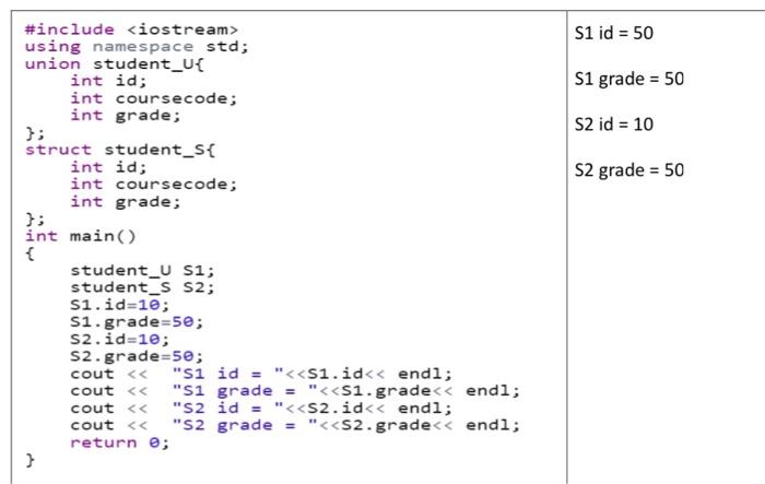 Solved \#include using namespace std; union student_U\{ int | Chegg.com