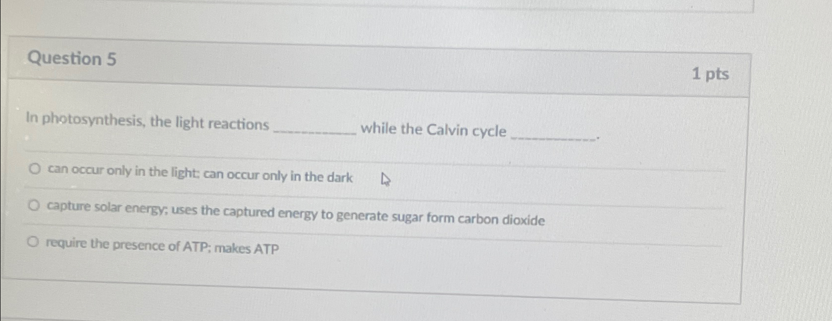 Solved Question 51 ﻿ptsIn photosynthesis, the light | Chegg.com