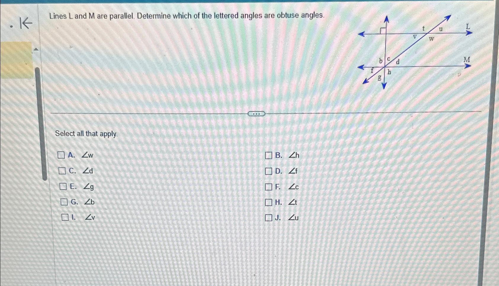 Solved Lines L ﻿and M ﻿are parallel. Determine which of the | Chegg.com