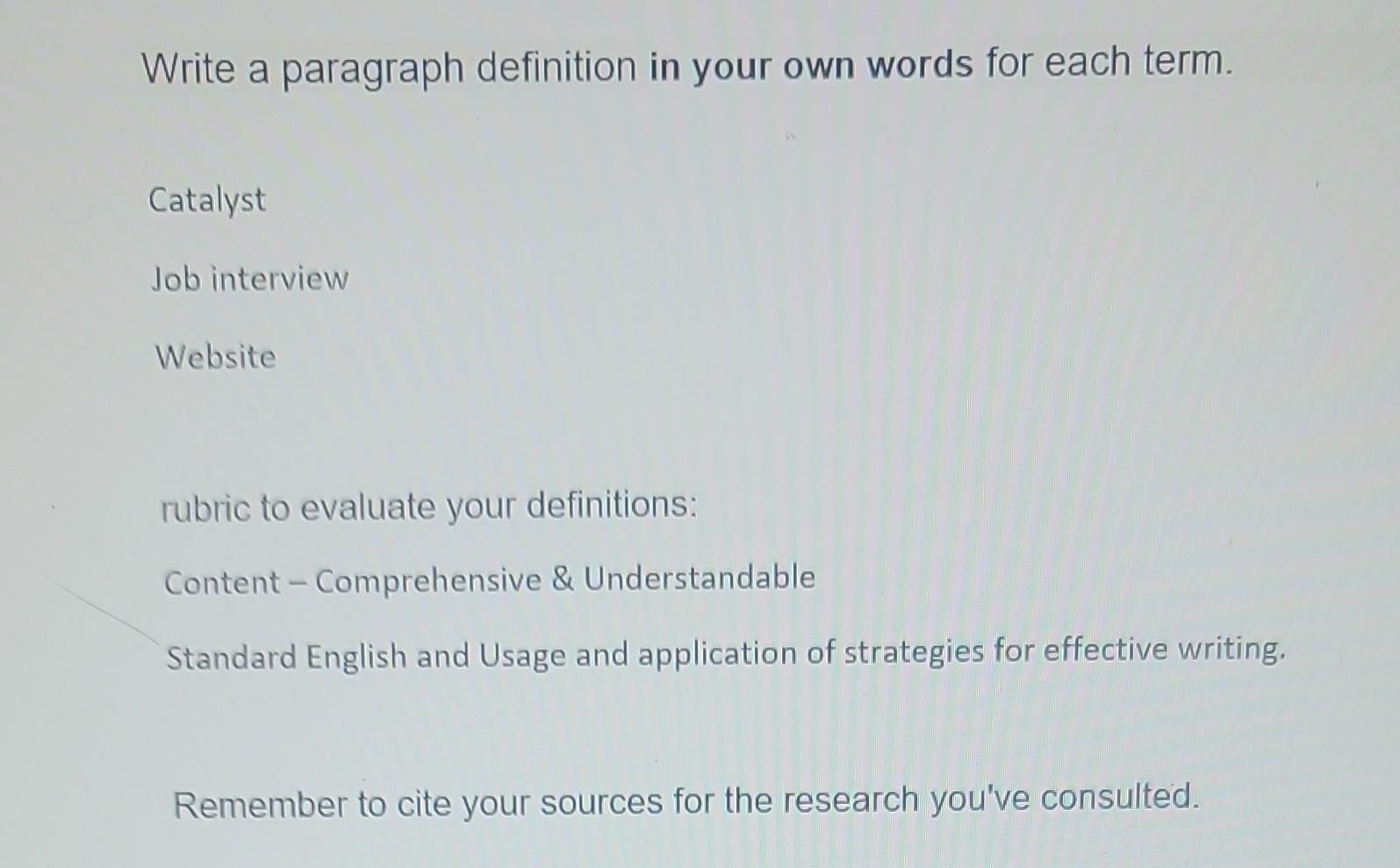 Write a paragraph definition in your own words for | Chegg.com
