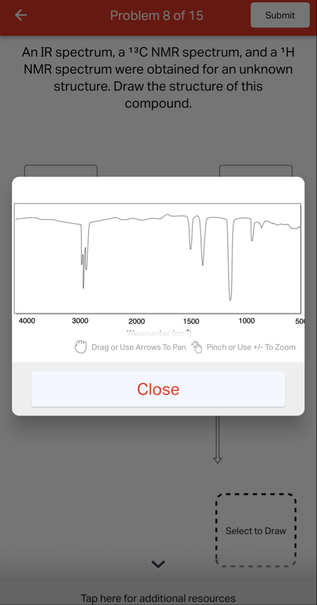 Problem 8 ﻿of 15An IR spectrum, a ?13C ﻿NMR spectrum, | Chegg.com