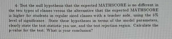 . regress mathscore regular Source SS df MS Model | Chegg.com