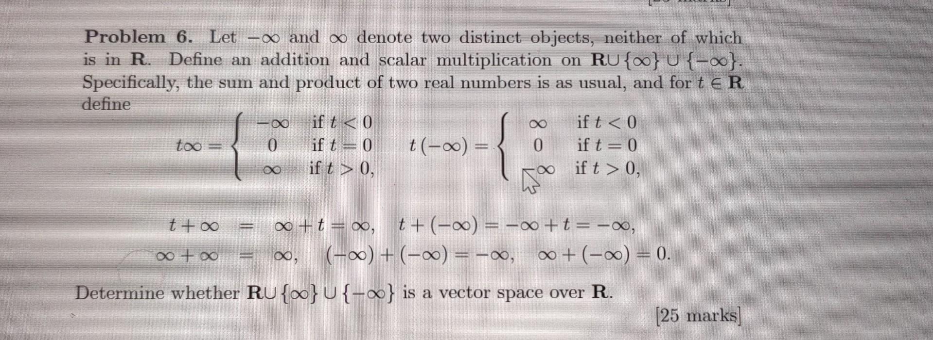 Solved Problem 6. Let −∞ and ∞ denote two distinct objects, | Chegg.com