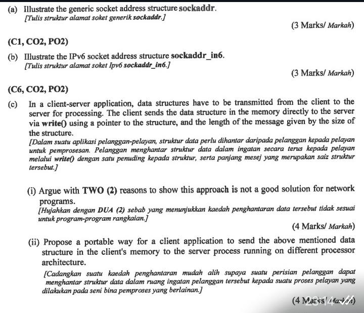 Solved A Illustrate The Generic Socket Address Structure