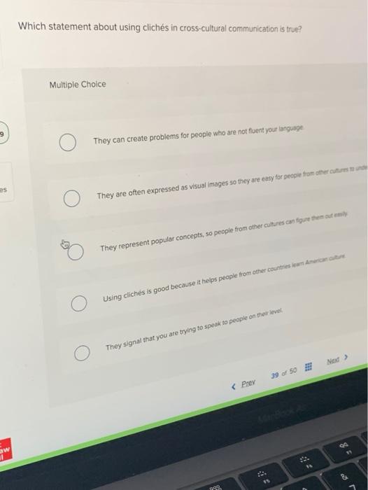 Which statement about using clichés in cross-cultural | Chegg.com