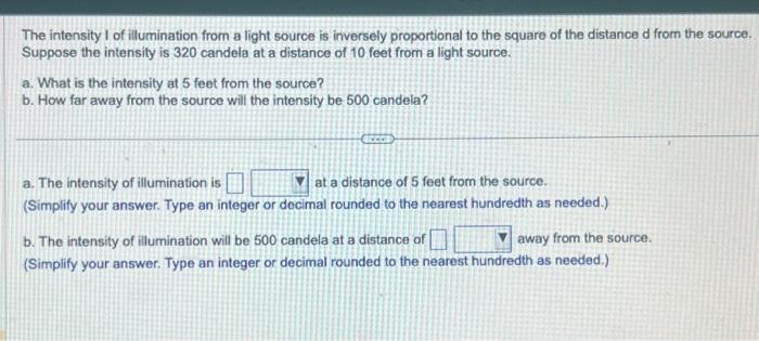 Solved The intensity I of illumination from a light source | Chegg.com