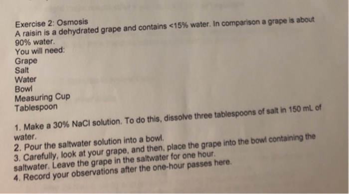 Solved Exercise 2: Osmosis A raisin is a dehydrated grape | Chegg.com