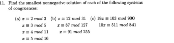 Solved 11. Find the smallest nonnegative solution of each of | Chegg.com