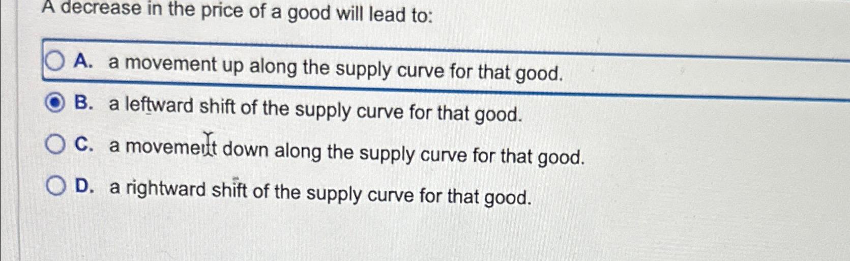 Solved A decrease in the price of a good will lead to:A. ﻿a | Chegg.com