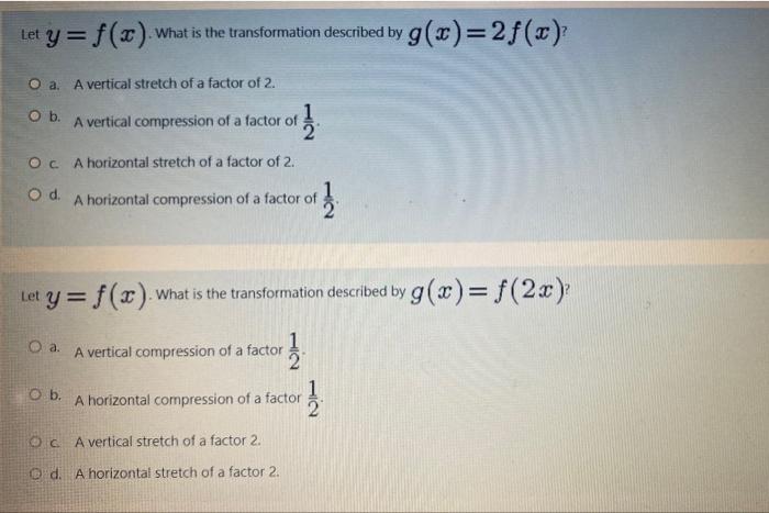 Solved Let y=f(x). What is the transformation described by | Chegg.com