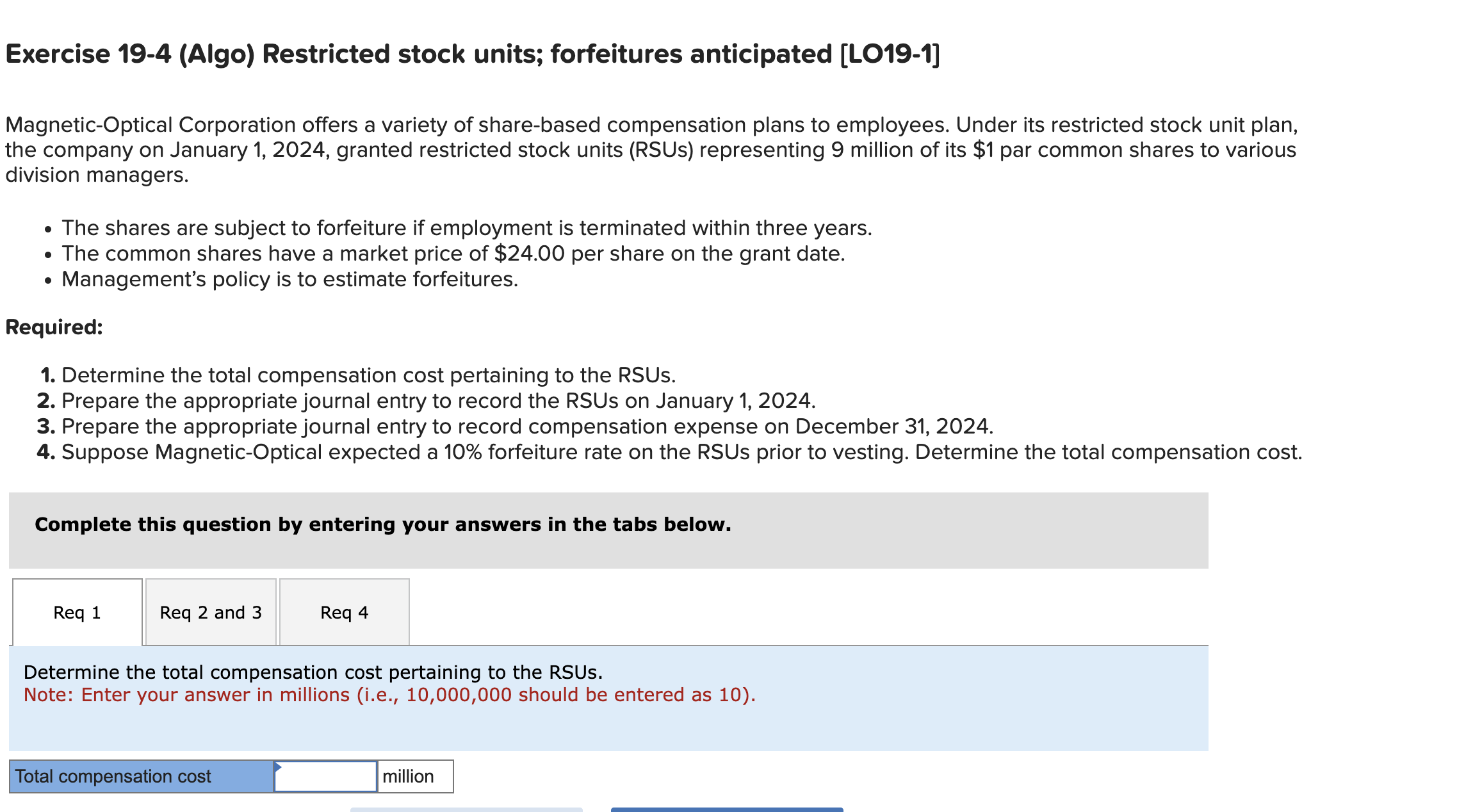 Solved Exercise 19-4 (Algo) ﻿Restricted stock units; | Chegg.com