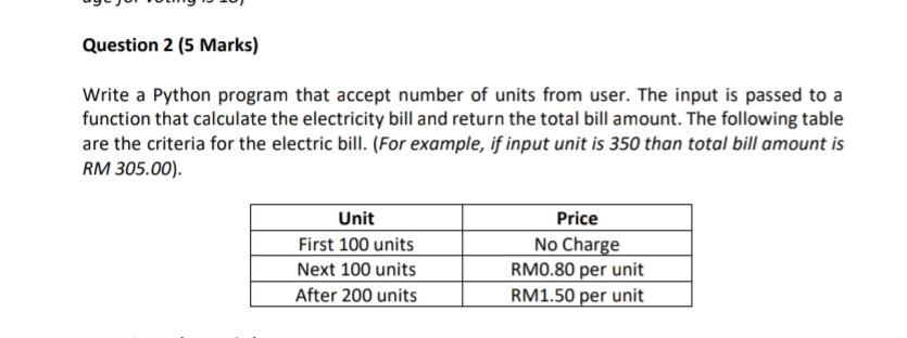 Solved Write a Python program that accept number of units | Chegg.com
