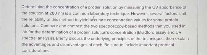 Solved Determining the concentration of a protein solution | Chegg.com
