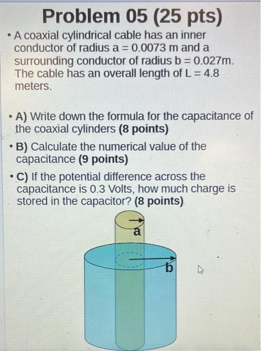 Solved - A coaxial cylindrical cable has an inner conductor | Chegg.com