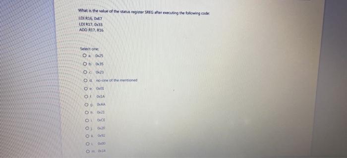 Solved What is the value of the status register SREG after | Chegg.com