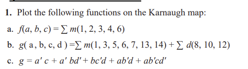 Solved Plot the following functions on the Karnaugh | Chegg.com