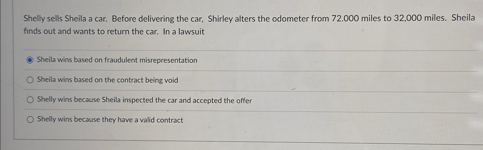 Solved Shelly sells Sheila a car. Before delivering the car, | Chegg.com